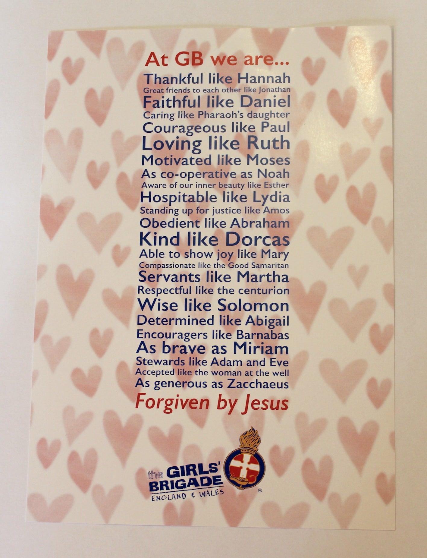 At GB we are... POSTER – Girls' Brigade Trading